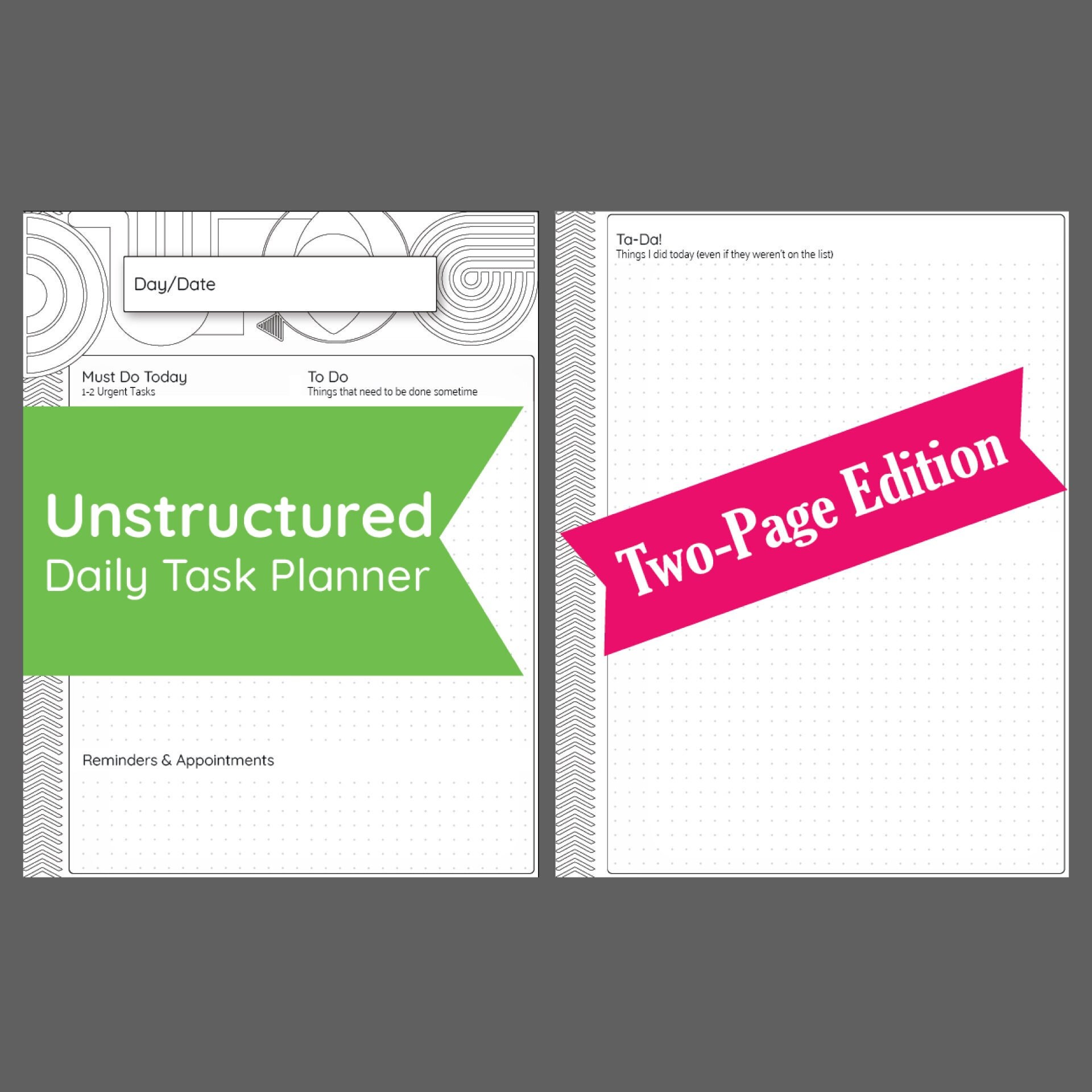 Unstructured Printable Daily Task Planner Two Page Edition | Etsy