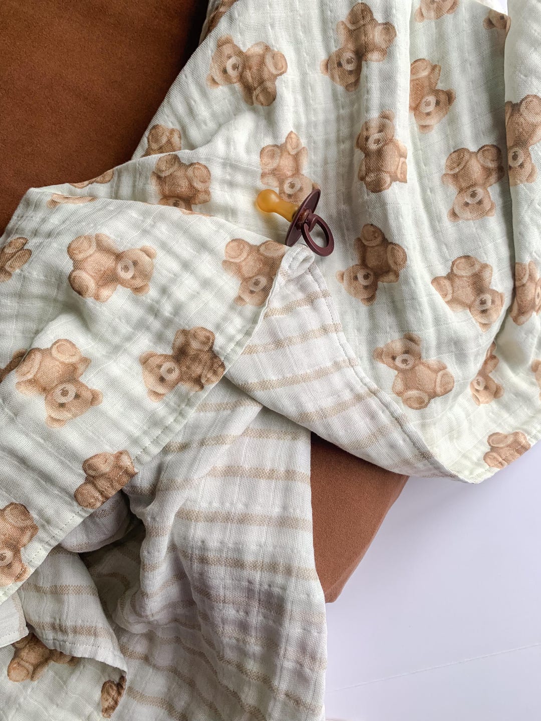 Teddy Bears Organic Muslin Baby Blanket - Handmade Heirloom - Beige Tan ...