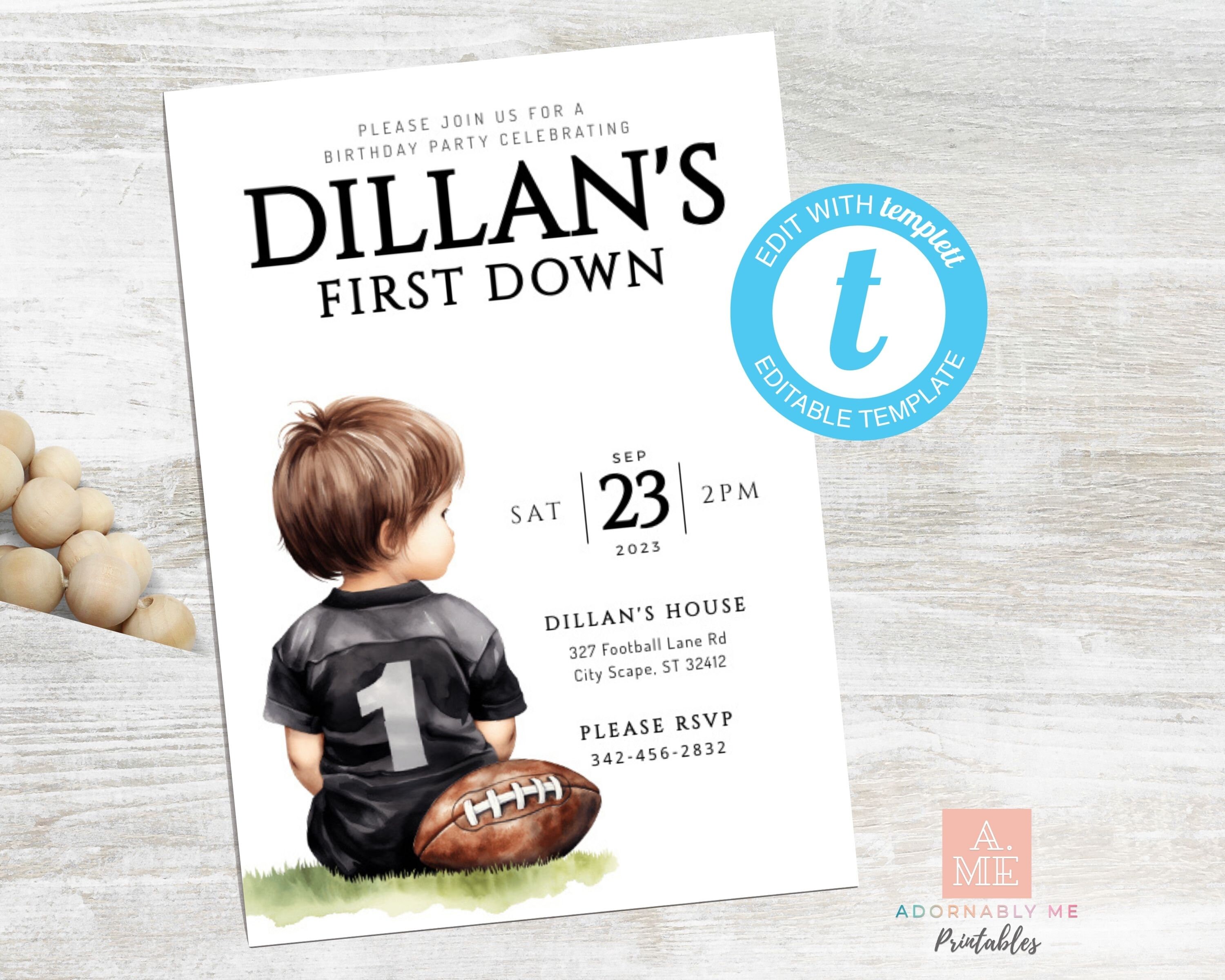 First Year Football Birthday Invitation First Year Down Editable ...