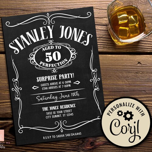 Whiskey Birthday Invitation Men Birthday Invitation Adult Etsy