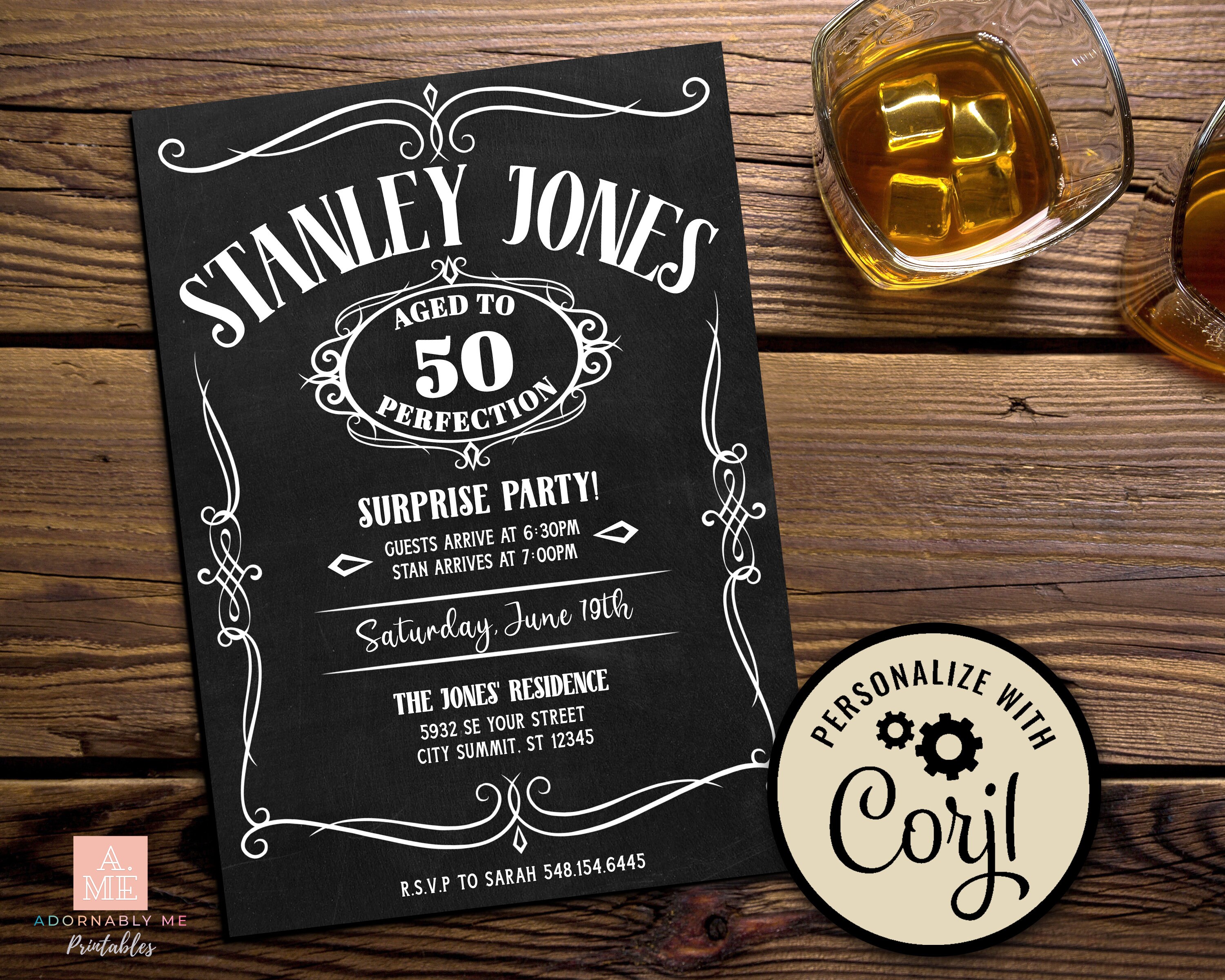 Whiskey Birthday Invitation Men s Birthday Invite 50th Etsy