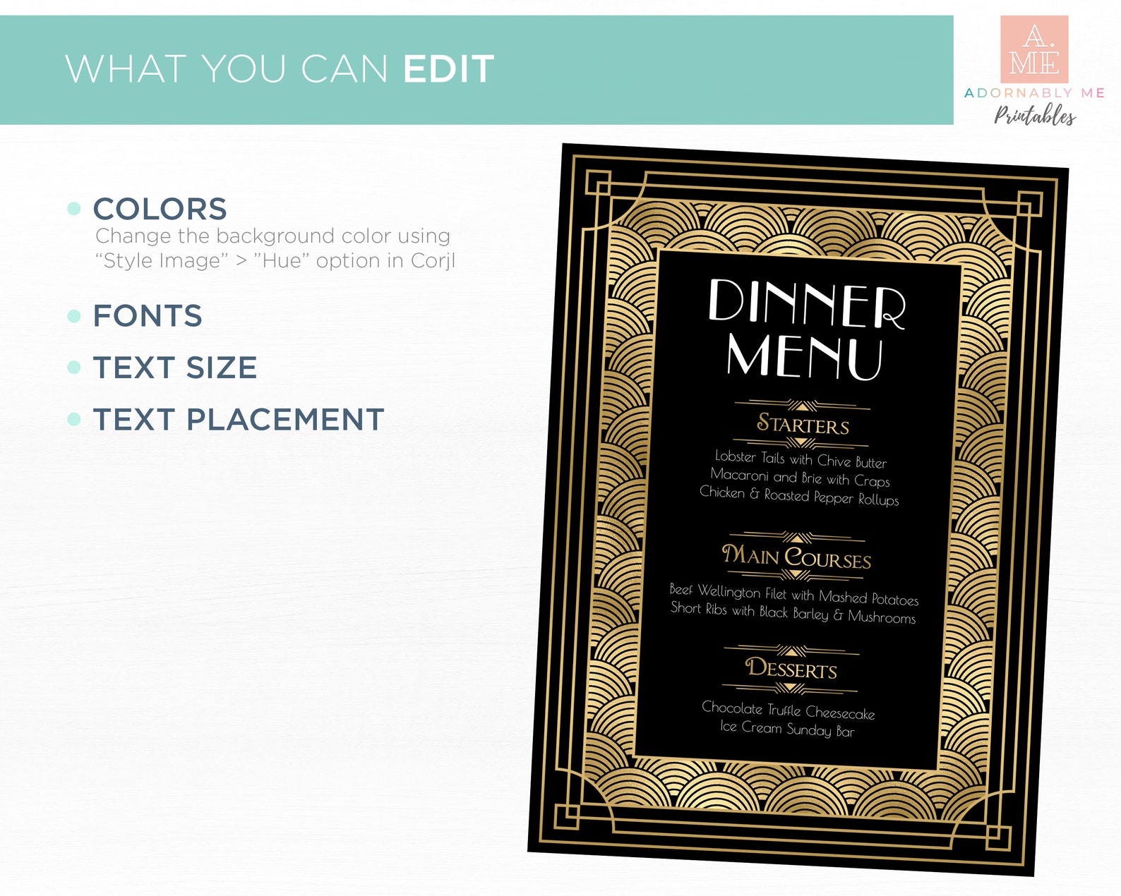 Roaring Twenties Dinner Menu, Gatsby Menu, Art Deco Menu, Flapper ...