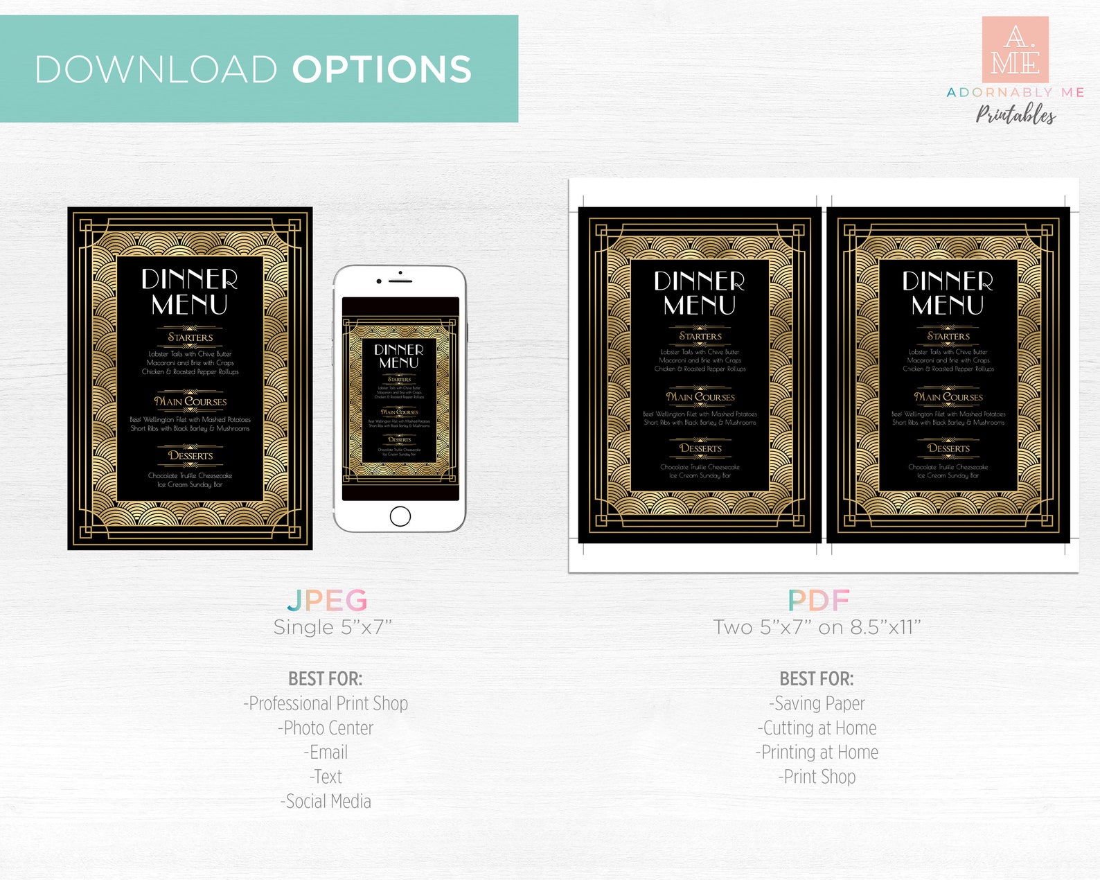 Roaring Twenties Dinner Menu, Gatsby Menu, Art Deco Menu, Flapper ...
