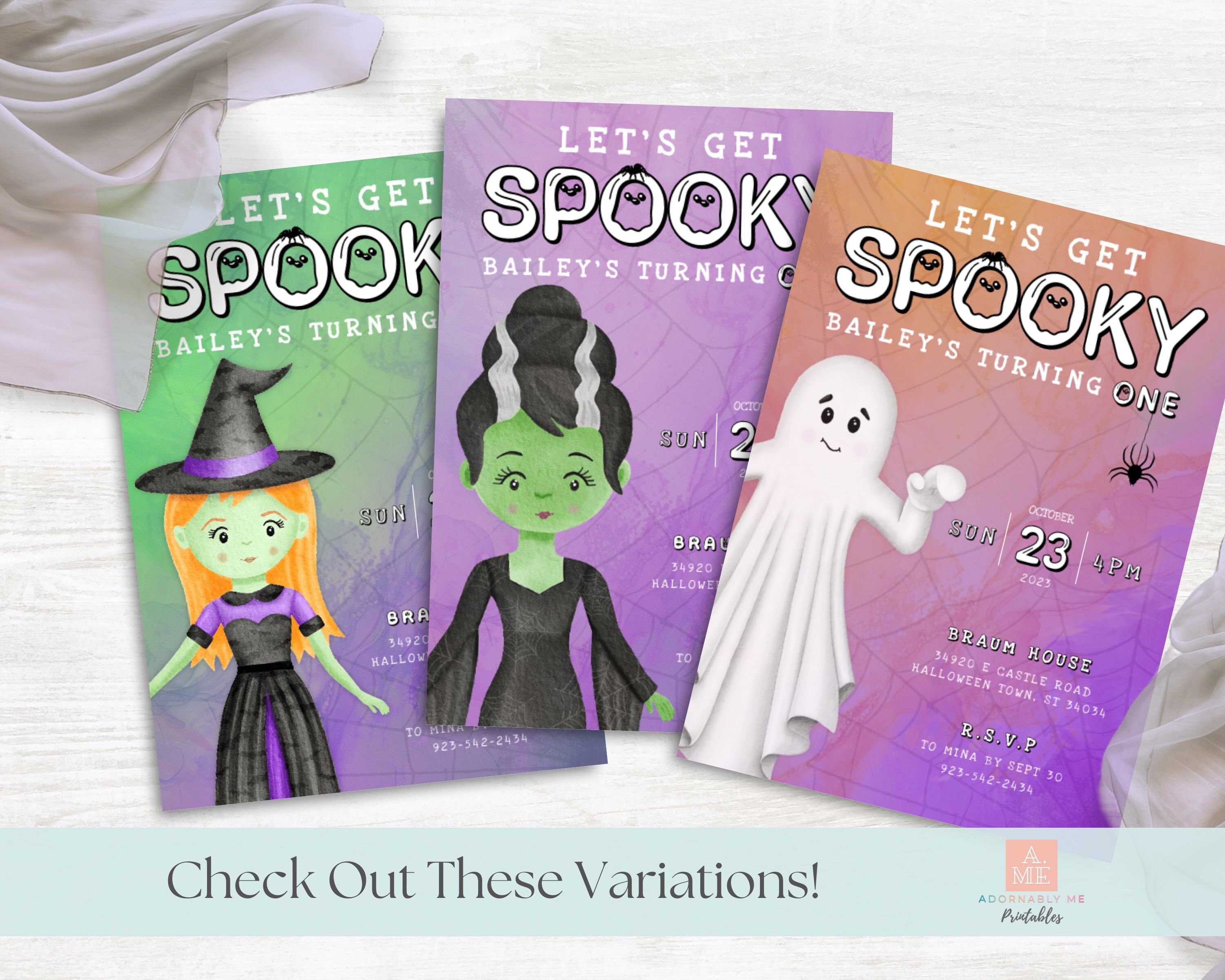 EDITABLE Let's Get Spooky 1st Birthday Invitation Spooky One Cute Ghost ...