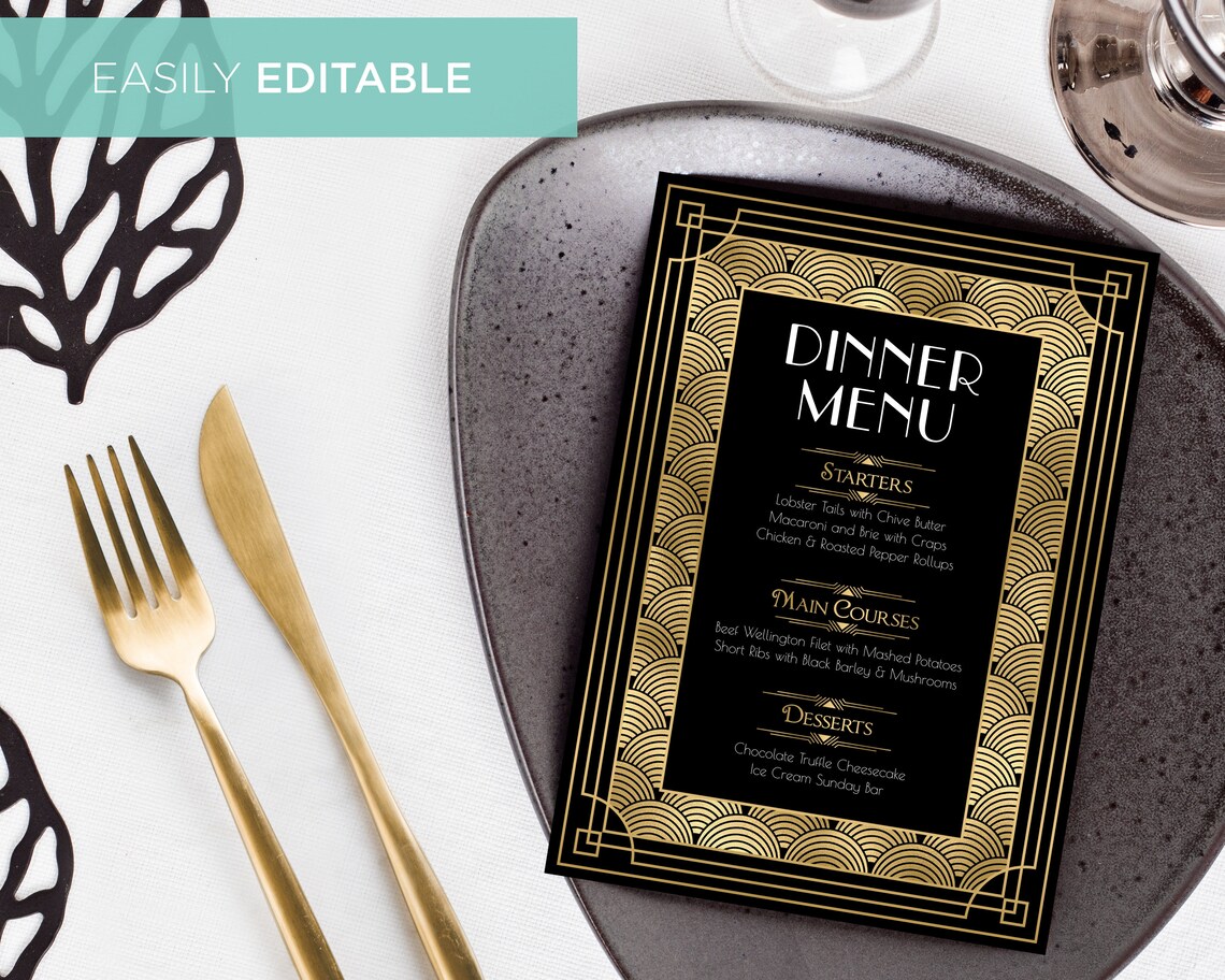Roaring Twenties Dinner Menu Gatsby Menu Art Deco Menu - Etsy