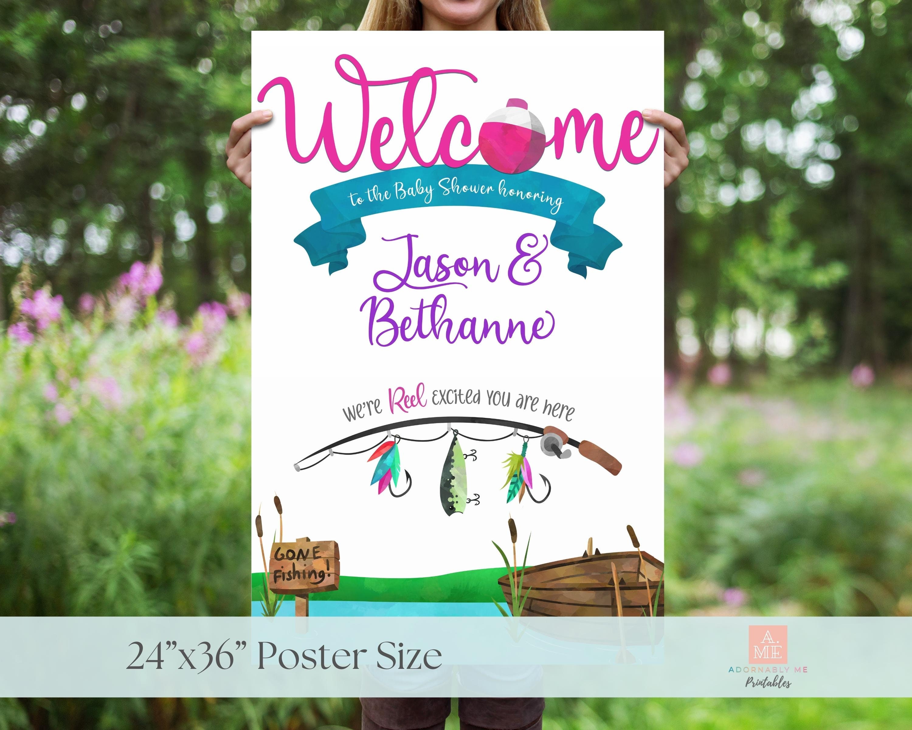 Girl Fishing Baby Shower Welcome Sign 24"x36" Poster Size Template ...