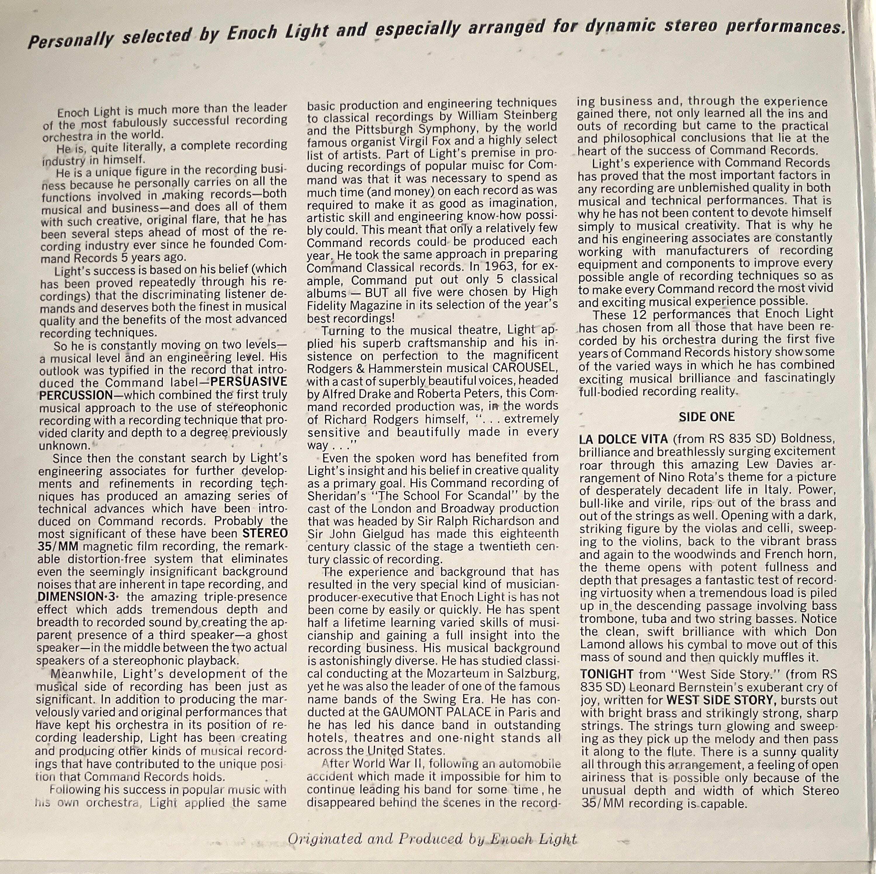 Easy Listening LP: Command Performances by Enoch Light, Gatefold ...