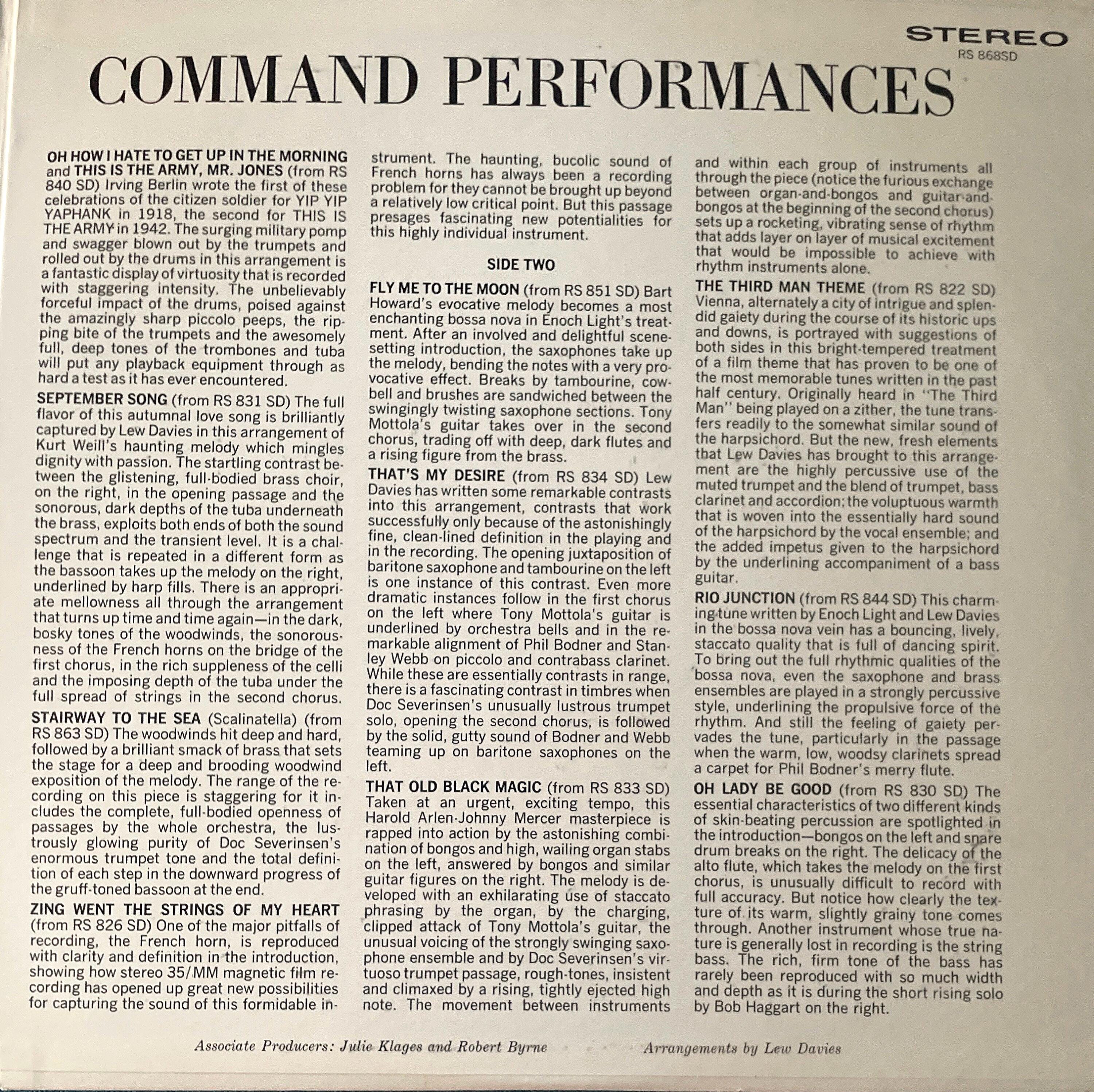 Easy Listening LP: Command Performances by Enoch Light, Gatefold ...