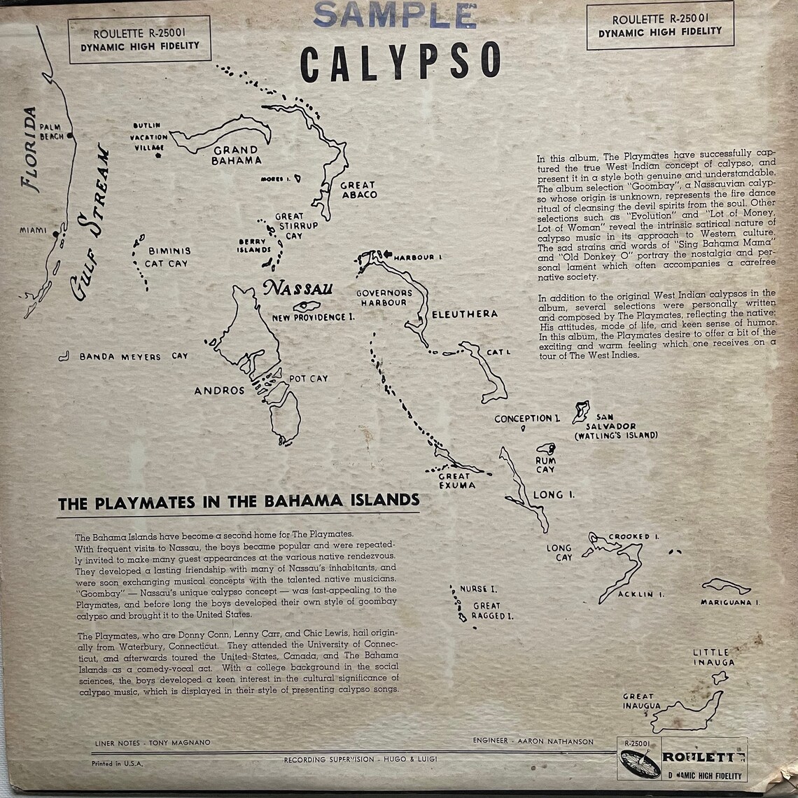 Vintage Pop Folk LP: Calypso With the Playmates, Mono, Roulette R-25001 ...