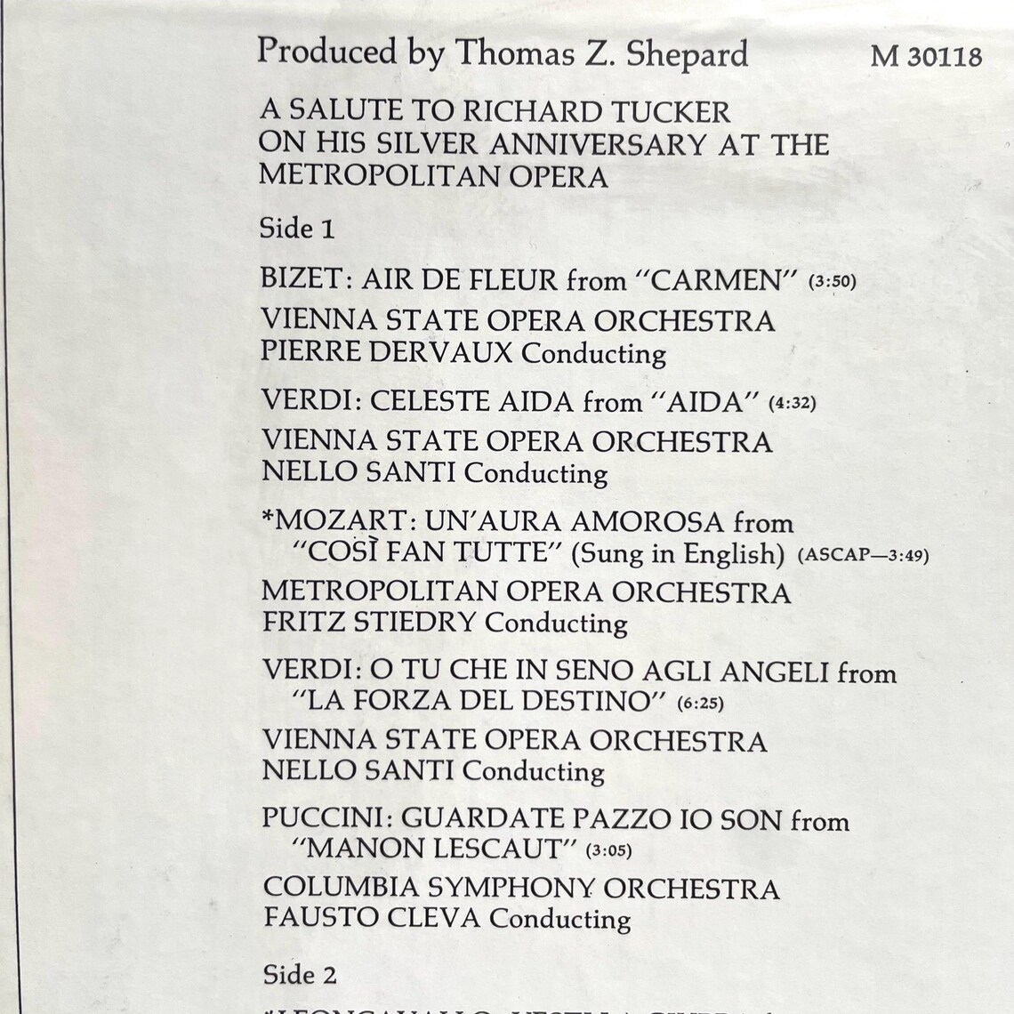 Opera LP: A Salute to Richard Tucker on His Silver Anniversary ...
