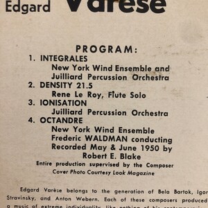 Vintage Classical LP: Complete Works of Edgard Varèse, Volume 1 by ...