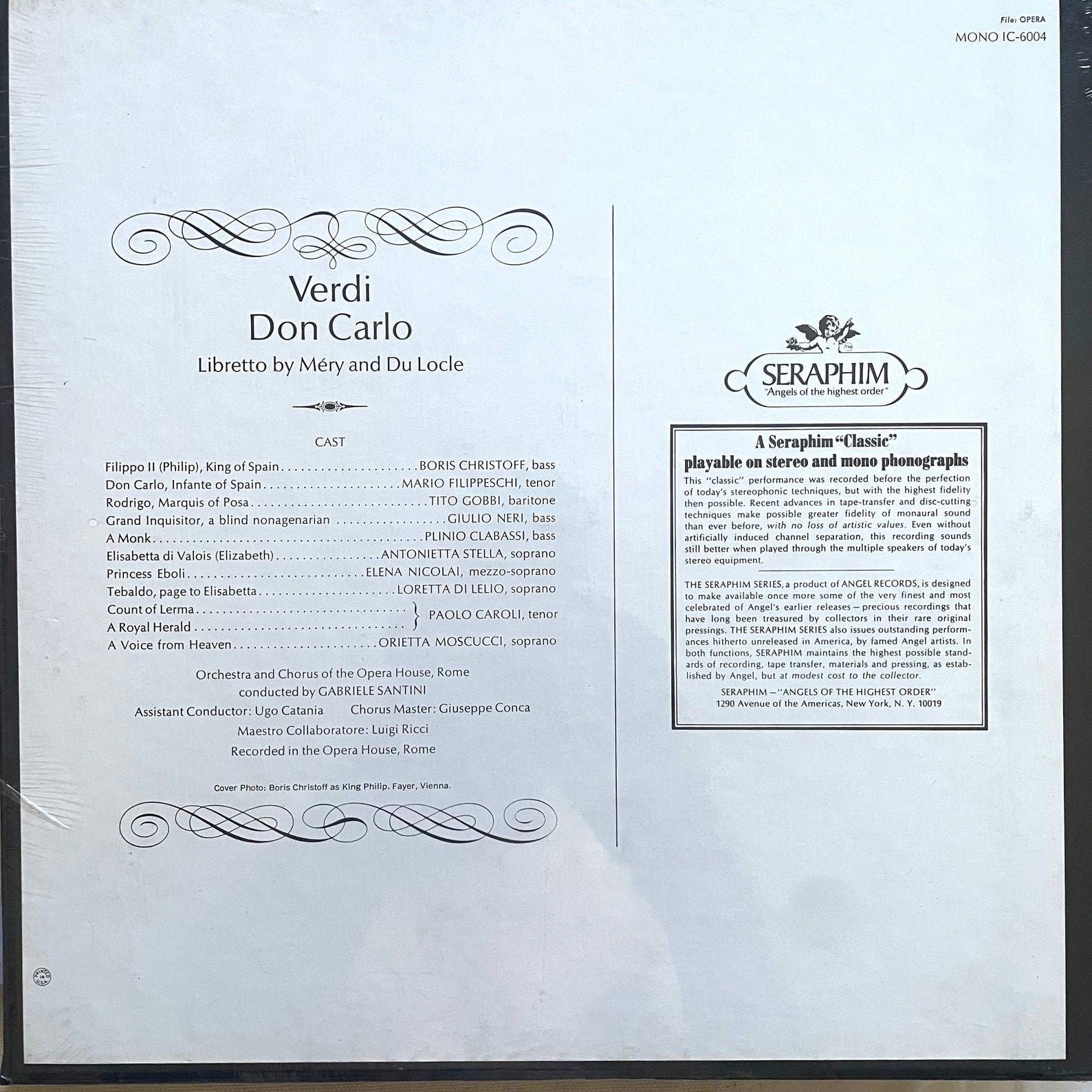 Sealed Opera LP Box Set: Verdi Don Carlo With Gabriele Santini ...