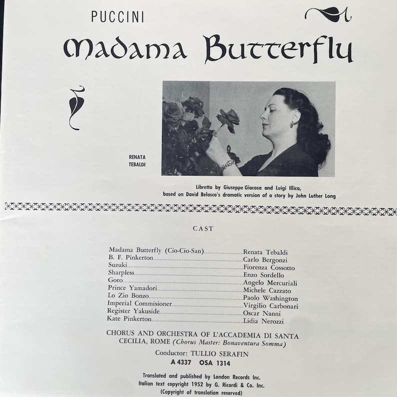 Opera LP Box Set: Puccini Madama Butterfly With Renata Tebaldi, Tullio ...