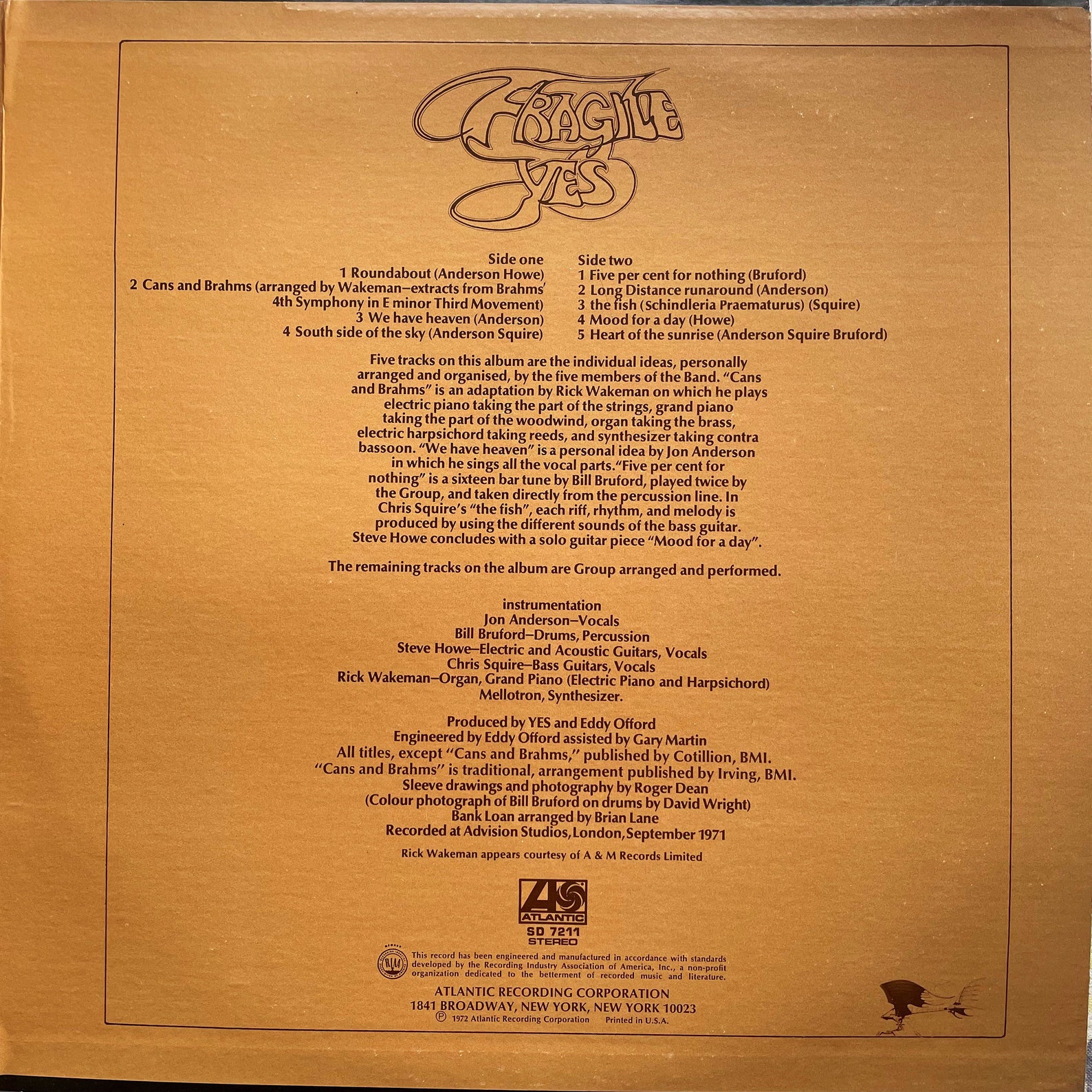 Vintage Rock LP: Fragile by Yes Gatefold Insert Atlantic - Etsy