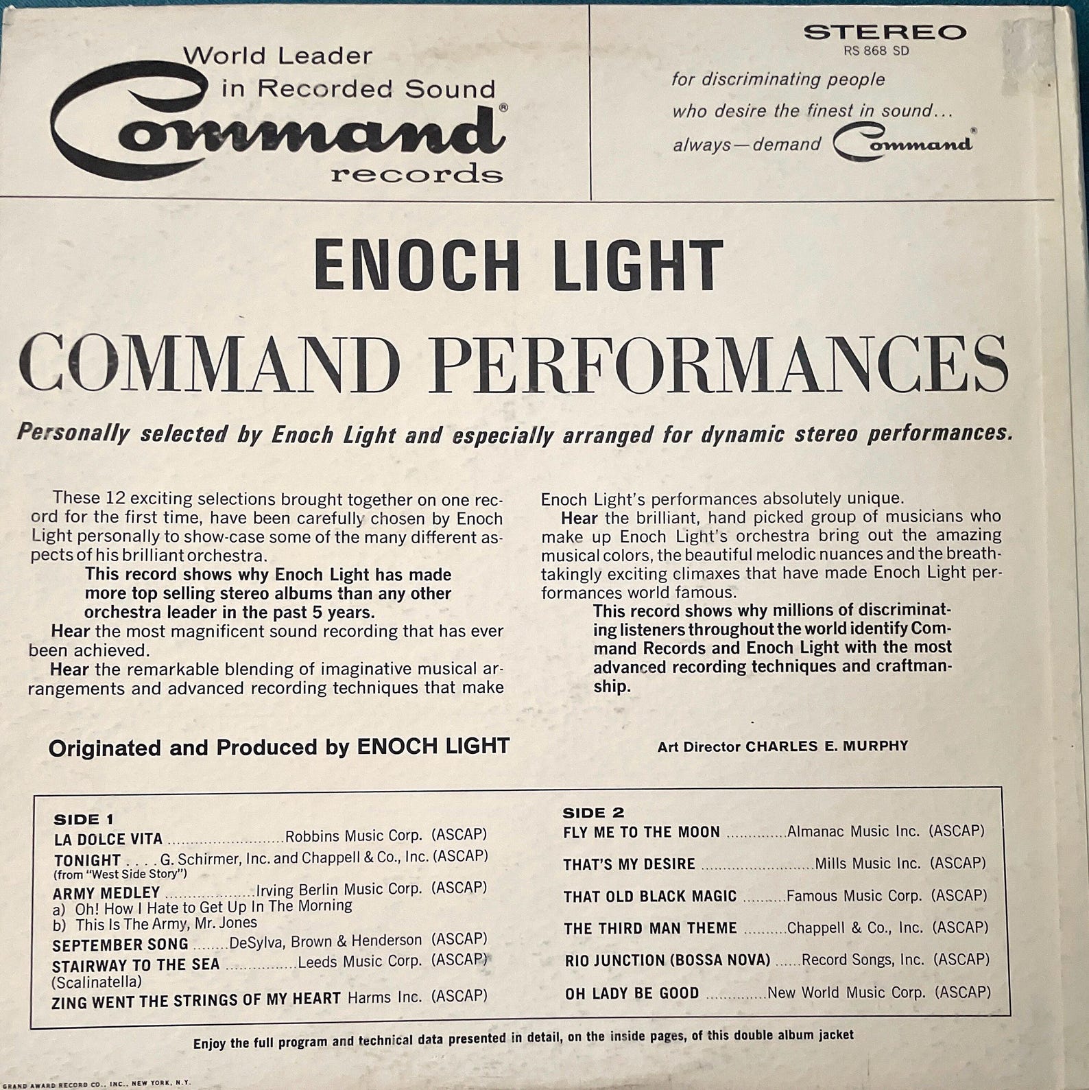 Easy Listening LP: Command Performances by Enoch Light, Gatefold ...