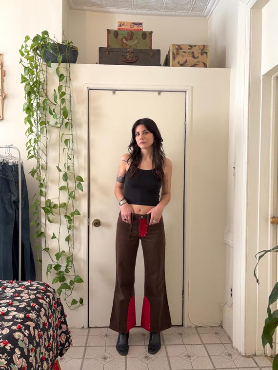 1970s mid rise two tone studded bell bottoms - Gem