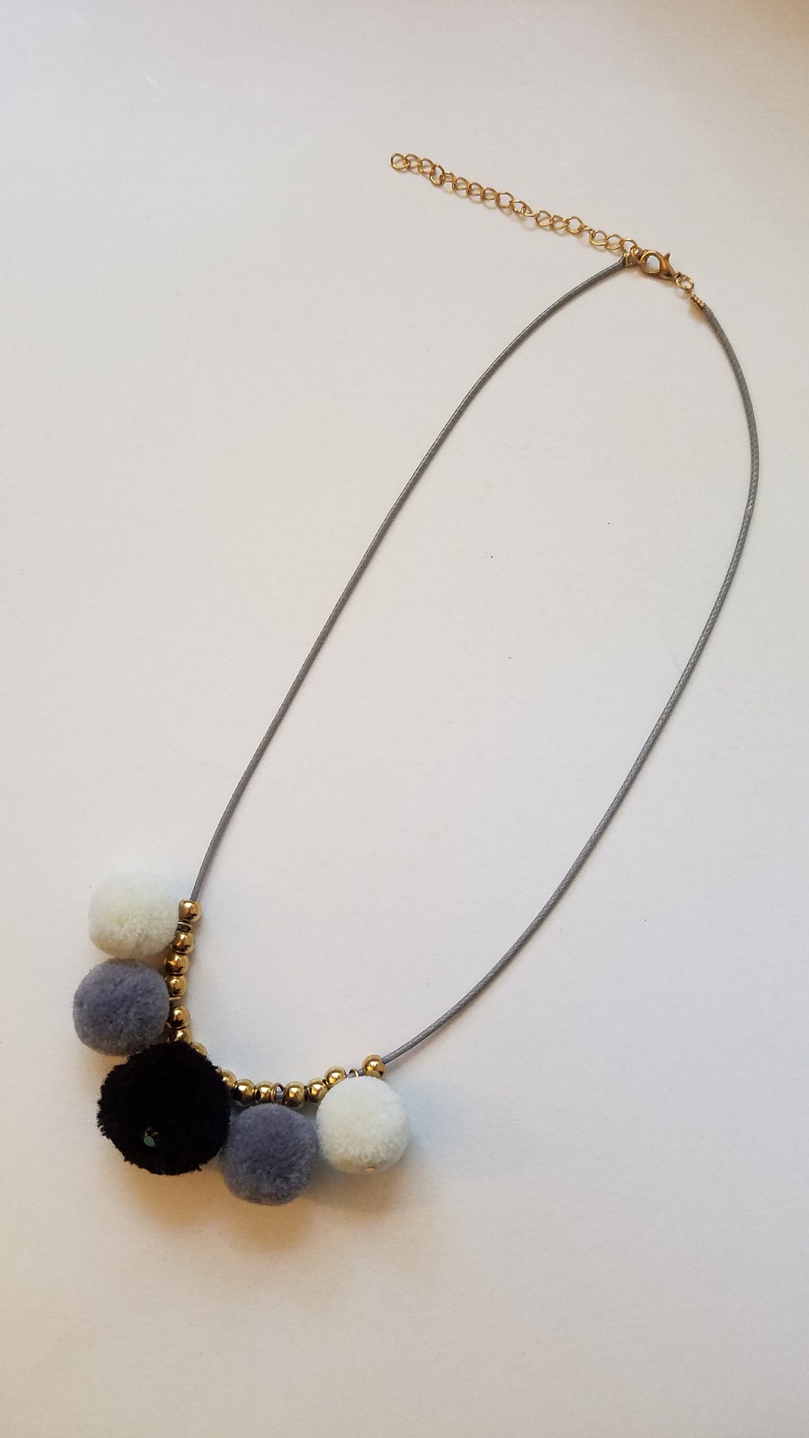 Grey Pom Pom Necklace / Soft and Fluffy Necklace / Pompom / Fun ...