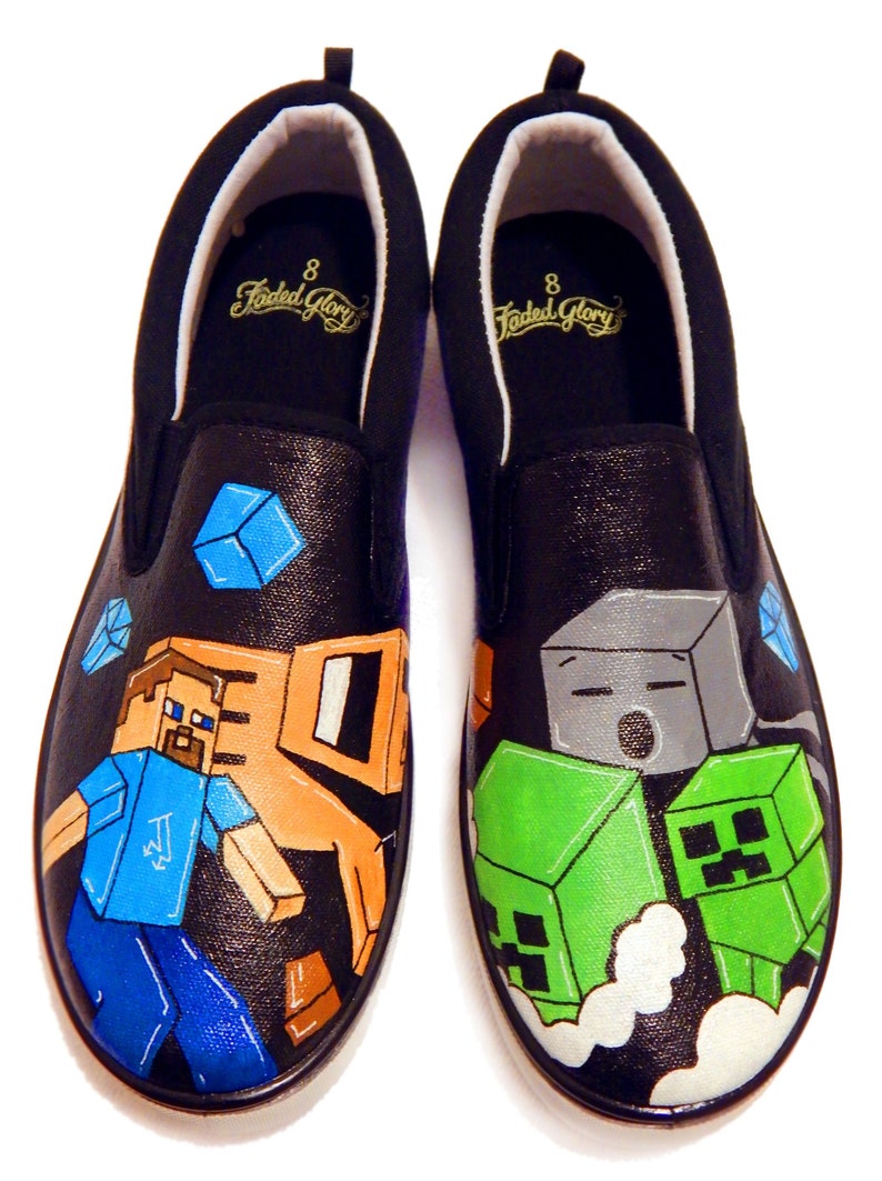 Hand Painted Converse Minecraft Steve And Creeper Mining | Etsy