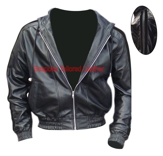 Leather Tracksuit Jacket in 2 Stripes With Hood choose Stripe | Etsy