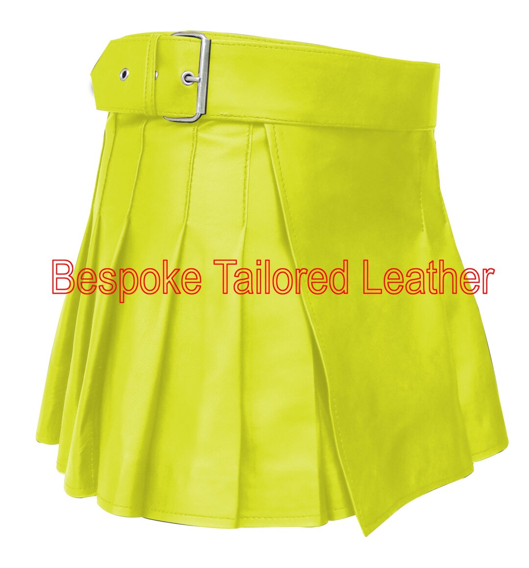 Yellow Short Mini Leather Kilt With Buckle in Yellow BKLN002 - Etsy