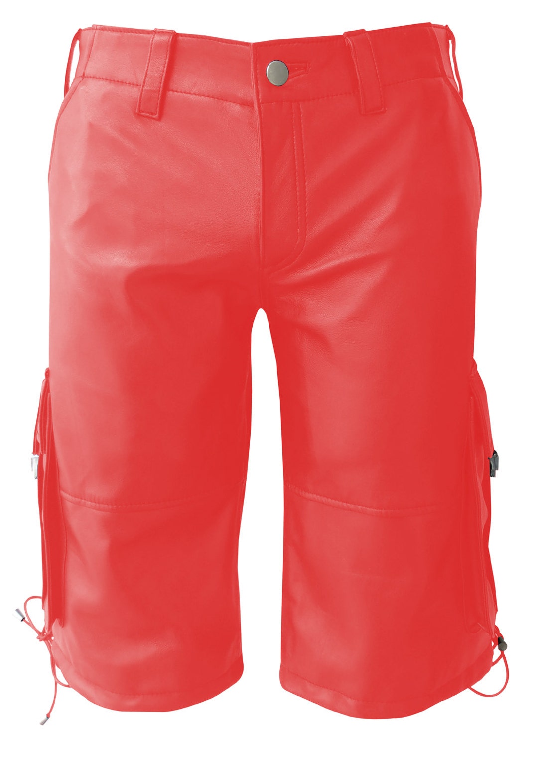 Red Real Leather Combat Shorts With Six Pockets Custom Made to Order ...