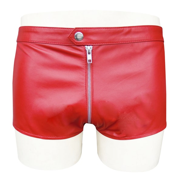 Red Leather Shorts Men - Etsy