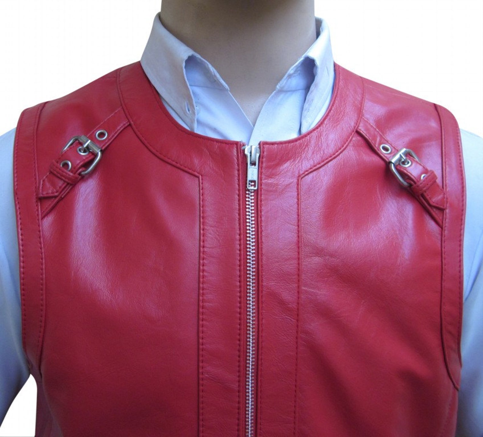 Leather Vest With Shoulder Strap With Buckle BVA001 | Etsy