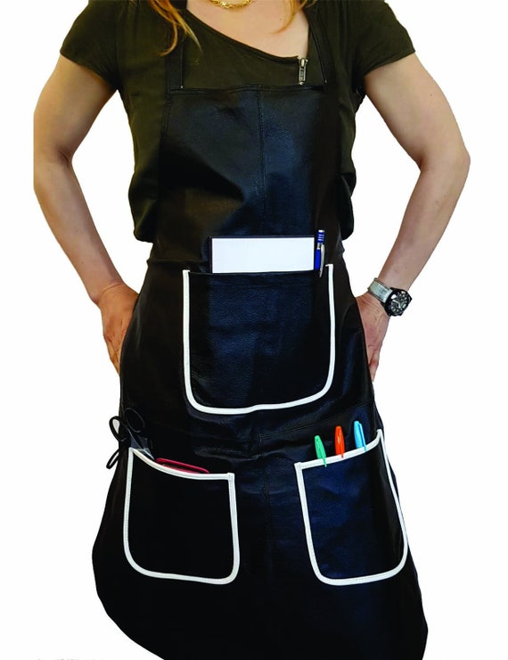 Women's Leather Apron With Pockets & White Piping BWP002 | Etsy