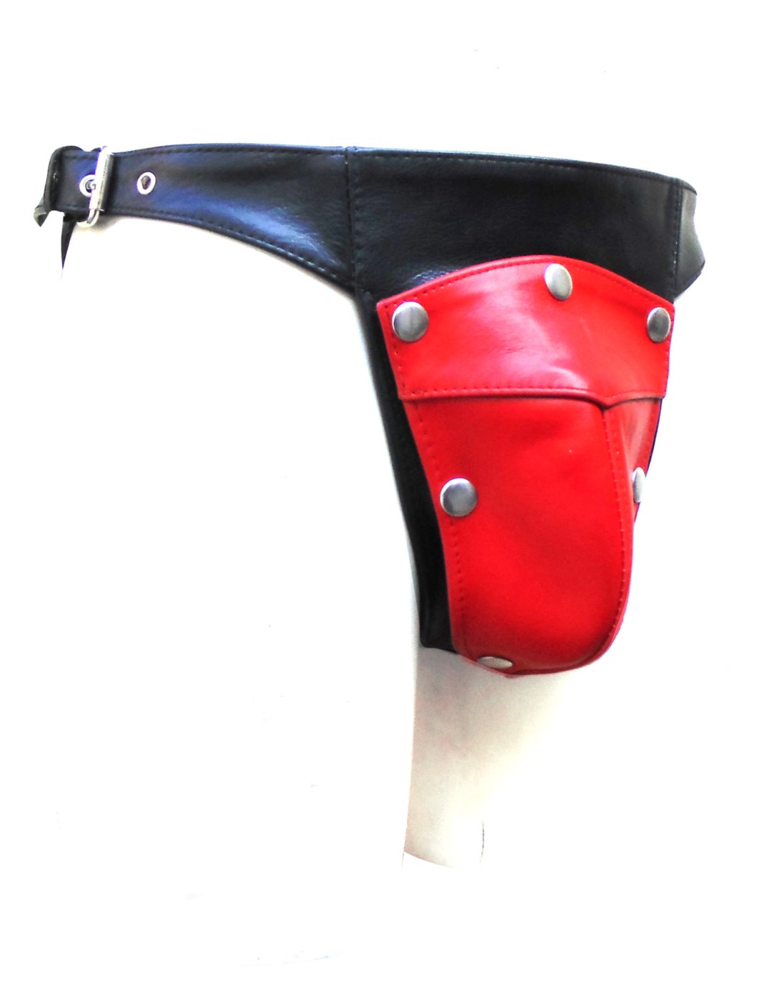 Men's Leather Jocks Strap Detachable Colour RED Pouch & Adjustable ...