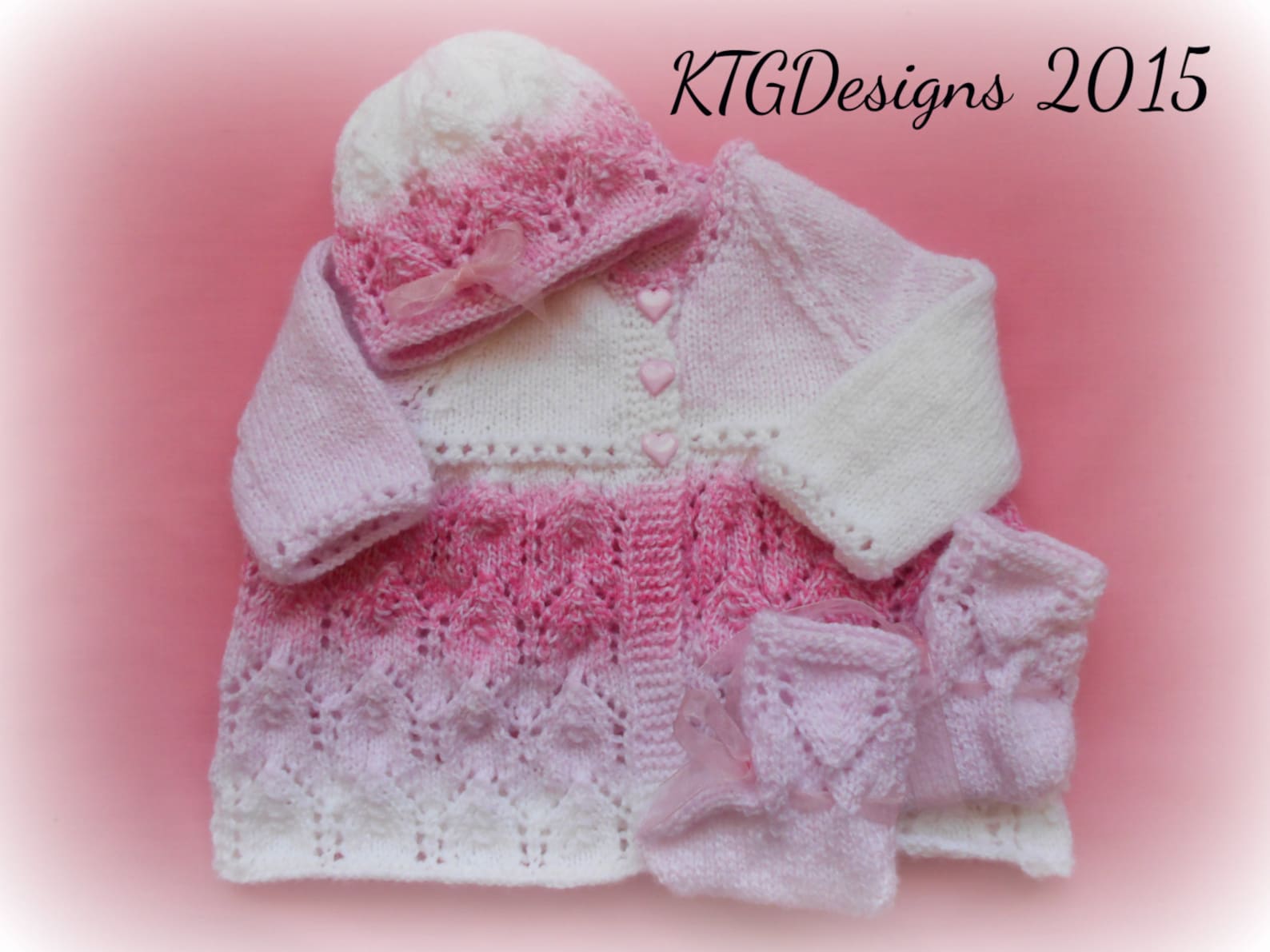 DK Modern Baby Knitting Pattern Girls Matinee Cardigan Hat and Booties ...