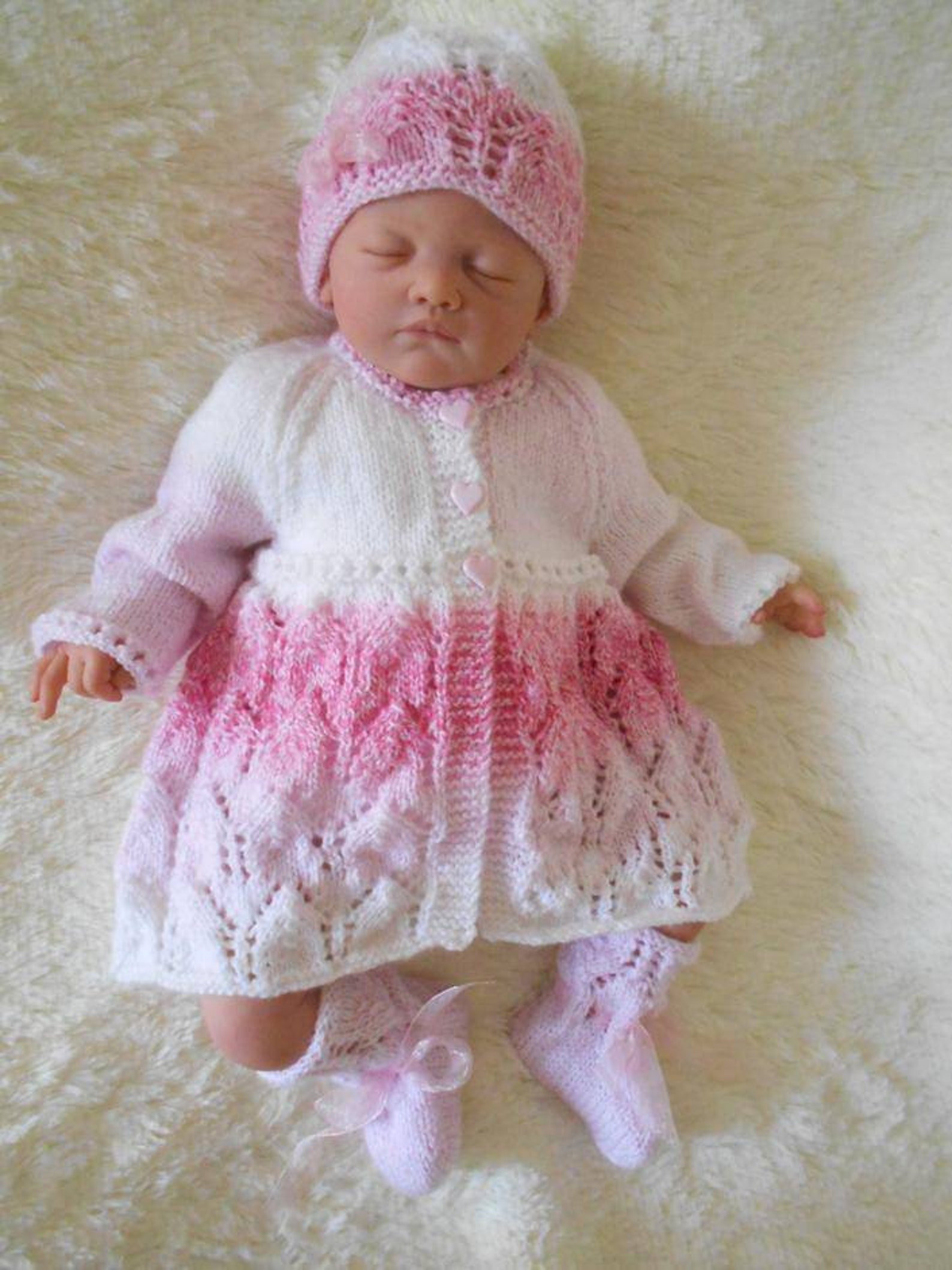 DK Modern Baby Knitting Pattern Girls Matinee Cardigan Hat and Booties ...