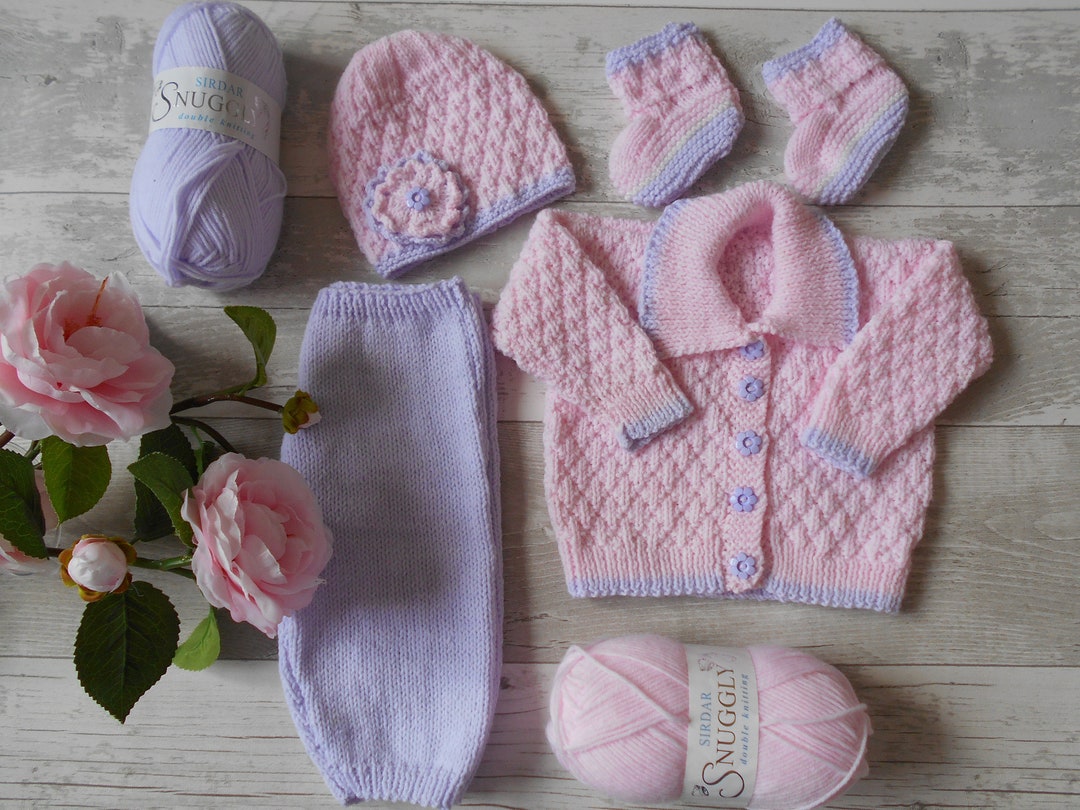 EASY Dk KNITTING PATTERN to Knit Baby Girl Modern Cardigan Hat Booties ...