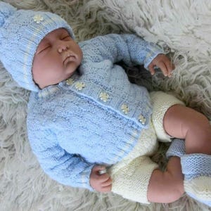 Knitting Pattern to Knit Baby Boys Cardigan Hat Bootees Pram Set 0 3m or 22 Reborn Doll Pdf Etsy
