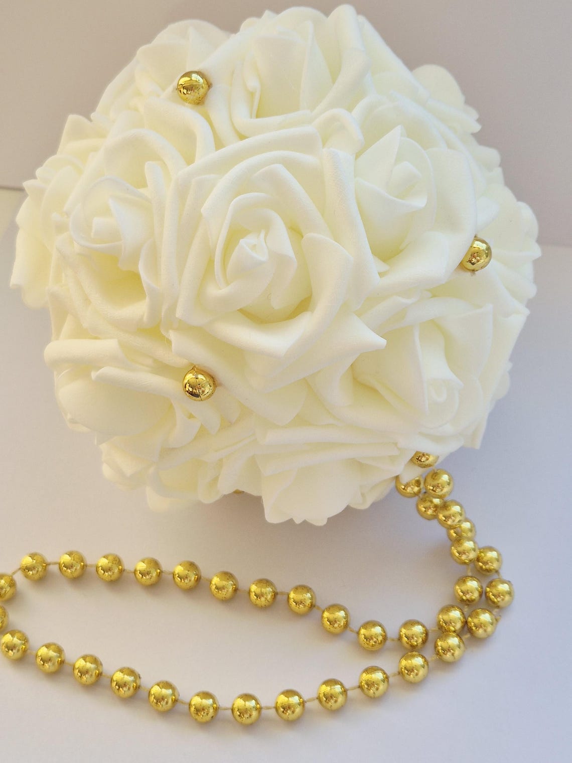 3" - 8" Wedding Pomander, With Metalic Gold Pearl Handle. Available in ...