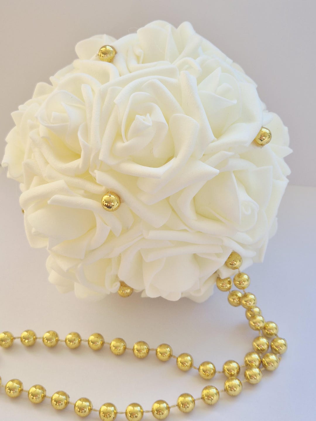 3" - 8" Wedding Pomander, With Metalic Gold Pearl Handle. Available in ...