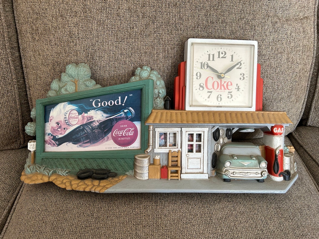 Vintage Coke Coca Cola Garage Service Gas Station Wall Clock Works Well ...