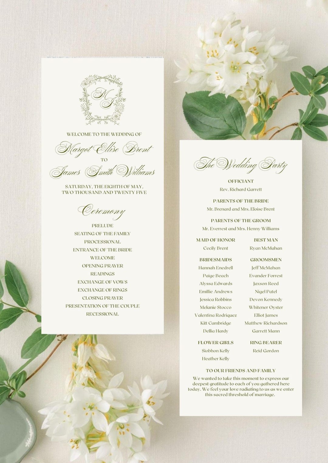 Hydrangea Wedding Program Template – Garden Ceremony, Floral Chic ...