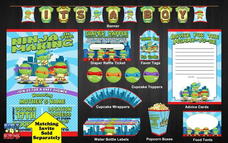 Ninja Turtle Baby Shower Party Package/ Digital/ Instant Download/ Baby ...