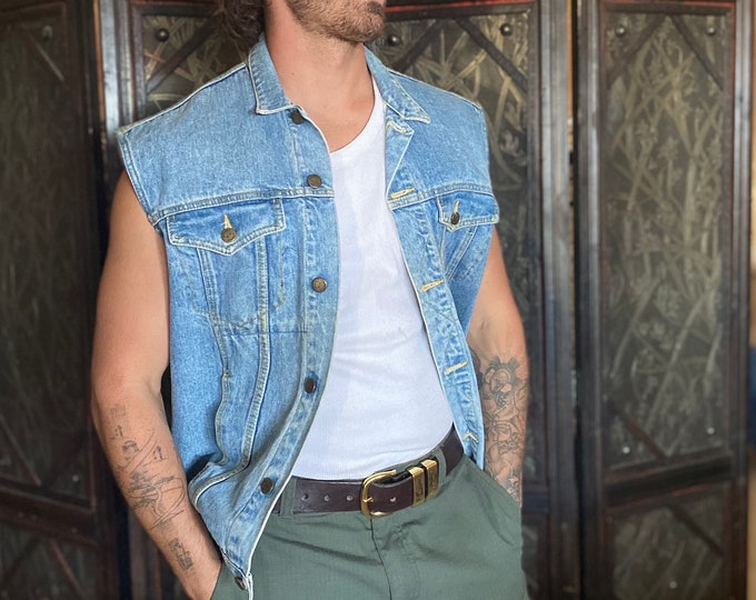 80s DACHET Denim Vest Oversized* Lined in 80s Travel Iconic Posters ...