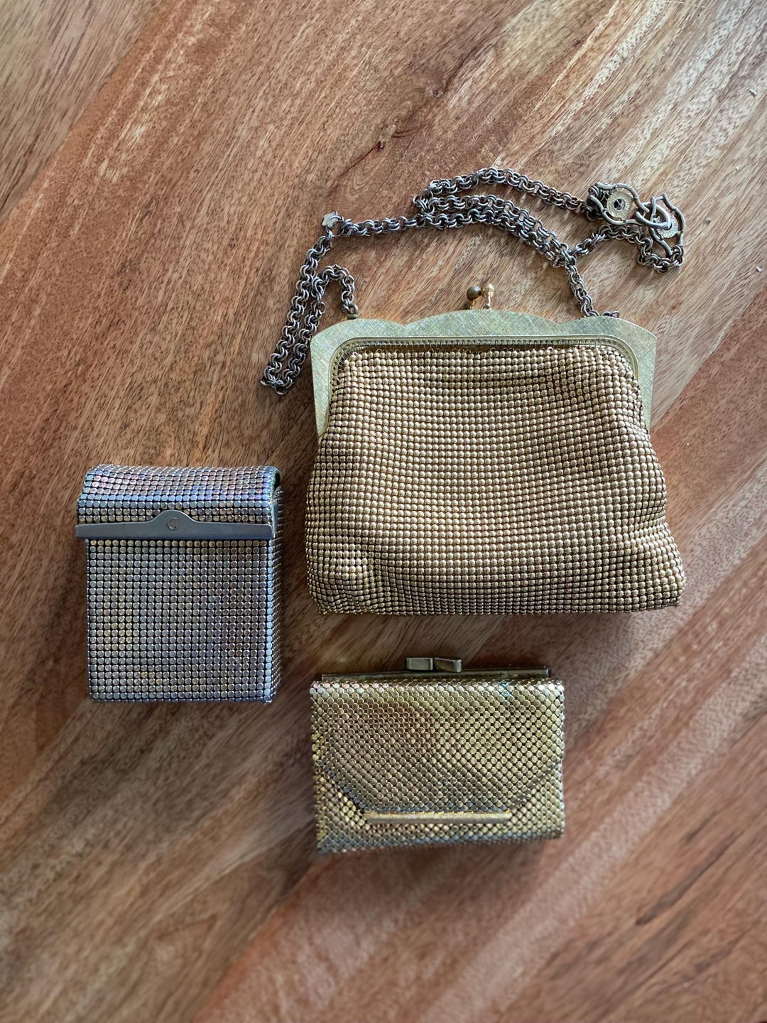 Mesh Set * 1980s * Cigarette Case * Small Shoulder Bag * Fold up Purse ...