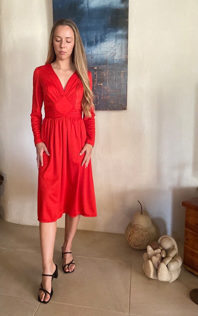 70s Red Disco Dress* Jersy * Long Sleeves* Cocktail * Studio 54 ...