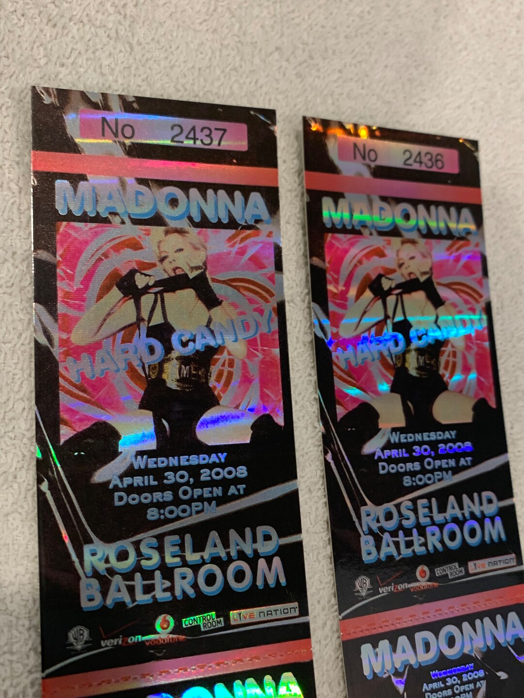 MADONNA 2 Unused Hologram TICKETS Hard Candy Roseland Ballroom NYC 2008 ...