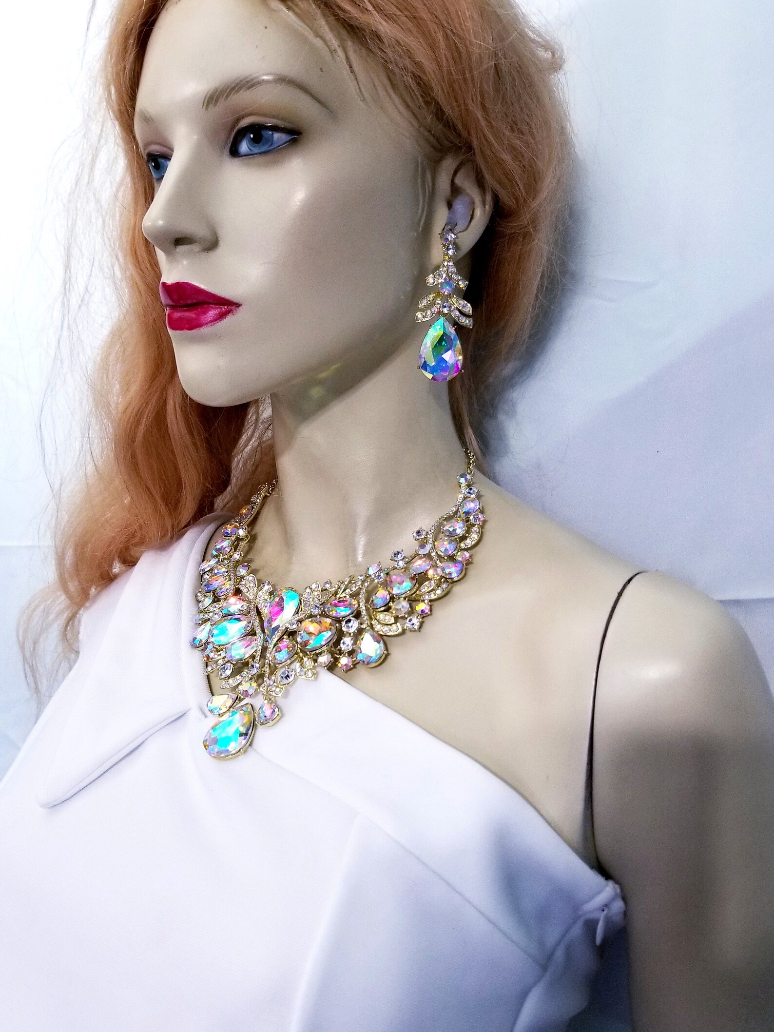 AB Statement Necklace Necklace Earring Set Large Crystal | Etsy