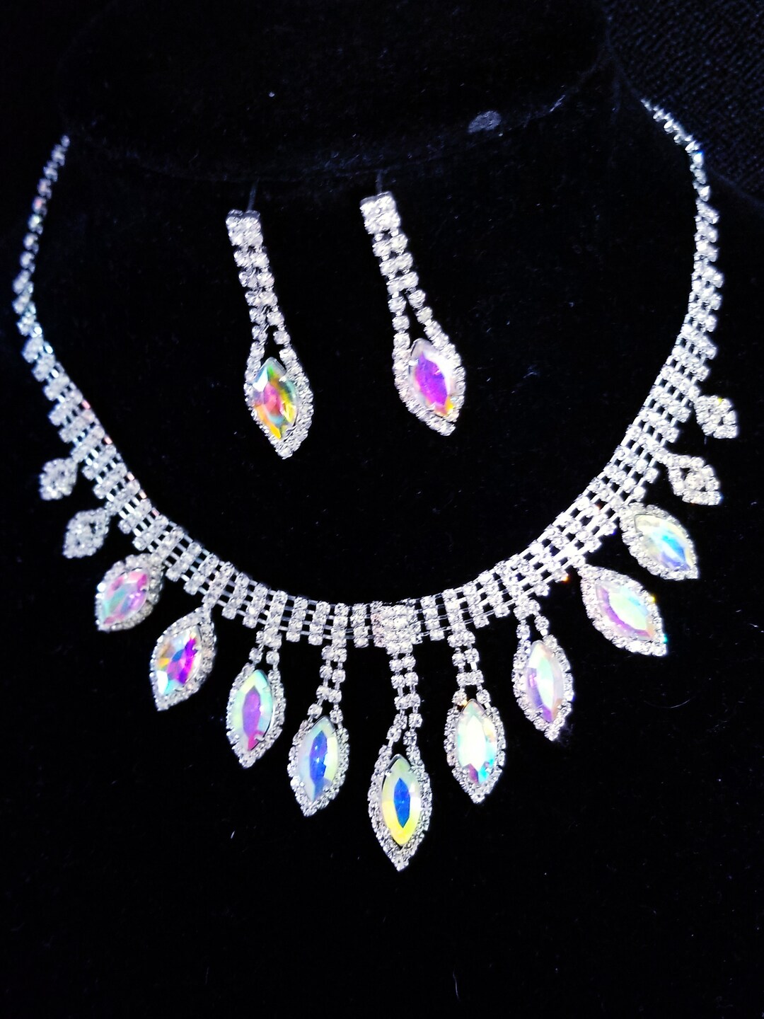 Rhinestone Crystal Necklace Set, Pageant or Prom Jewelry, AB Statement ...