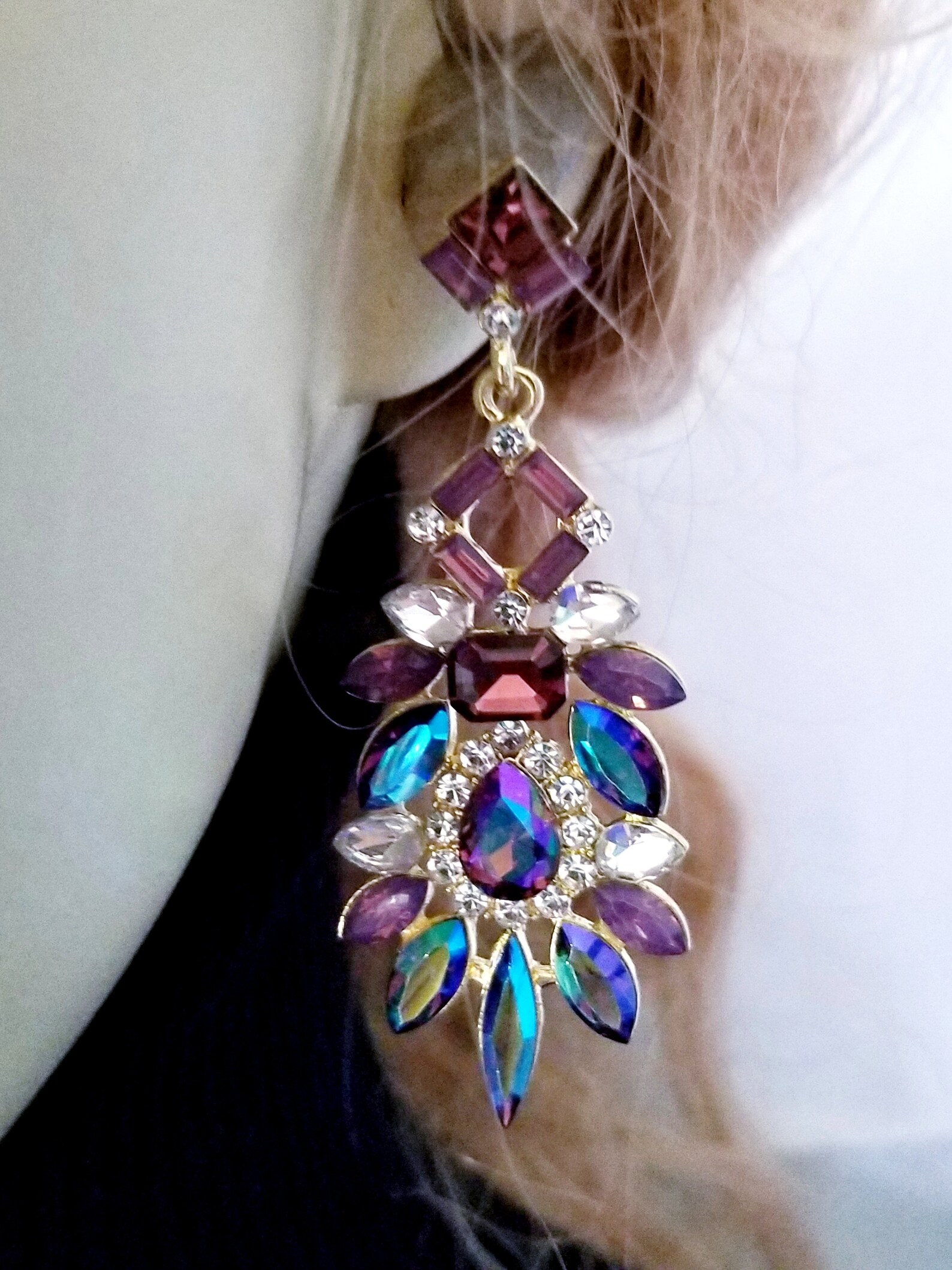 Rhinestone Drop Earrings Crystal Chandelier Earrings Purple | Etsy
