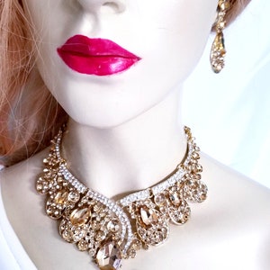 Topaz Statement Necklace, Rhinestone Necklace Set, Bridal Pageant ...