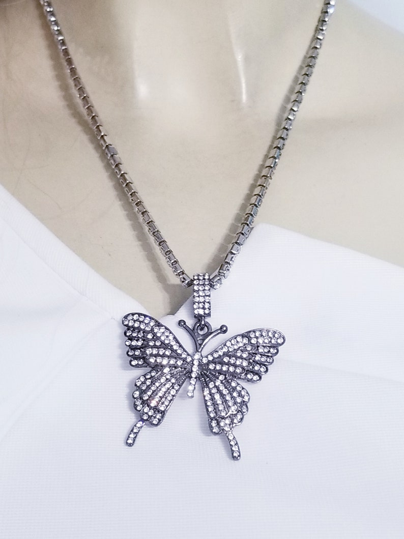 Iced Out Bling Butterfly Rhinestone Necklace Hip Hop Jewelry - Etsy