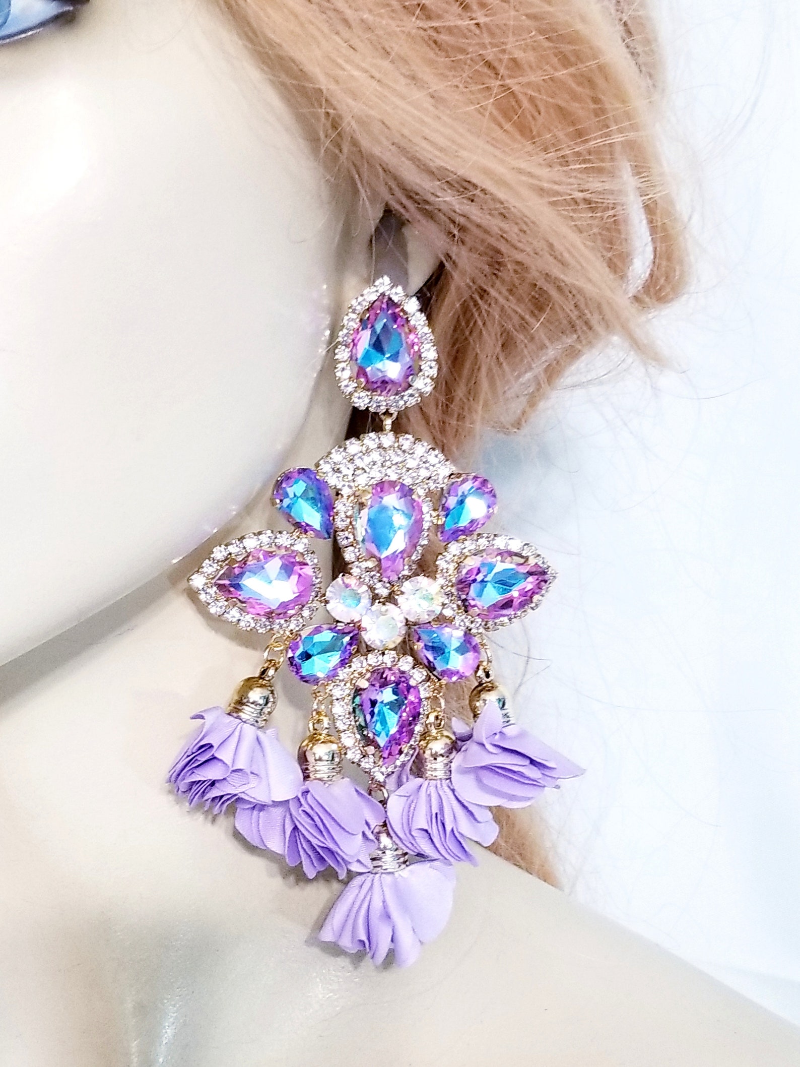 Oversized Chandelier Earrings Rhinestone Clip on Earrings - Etsy