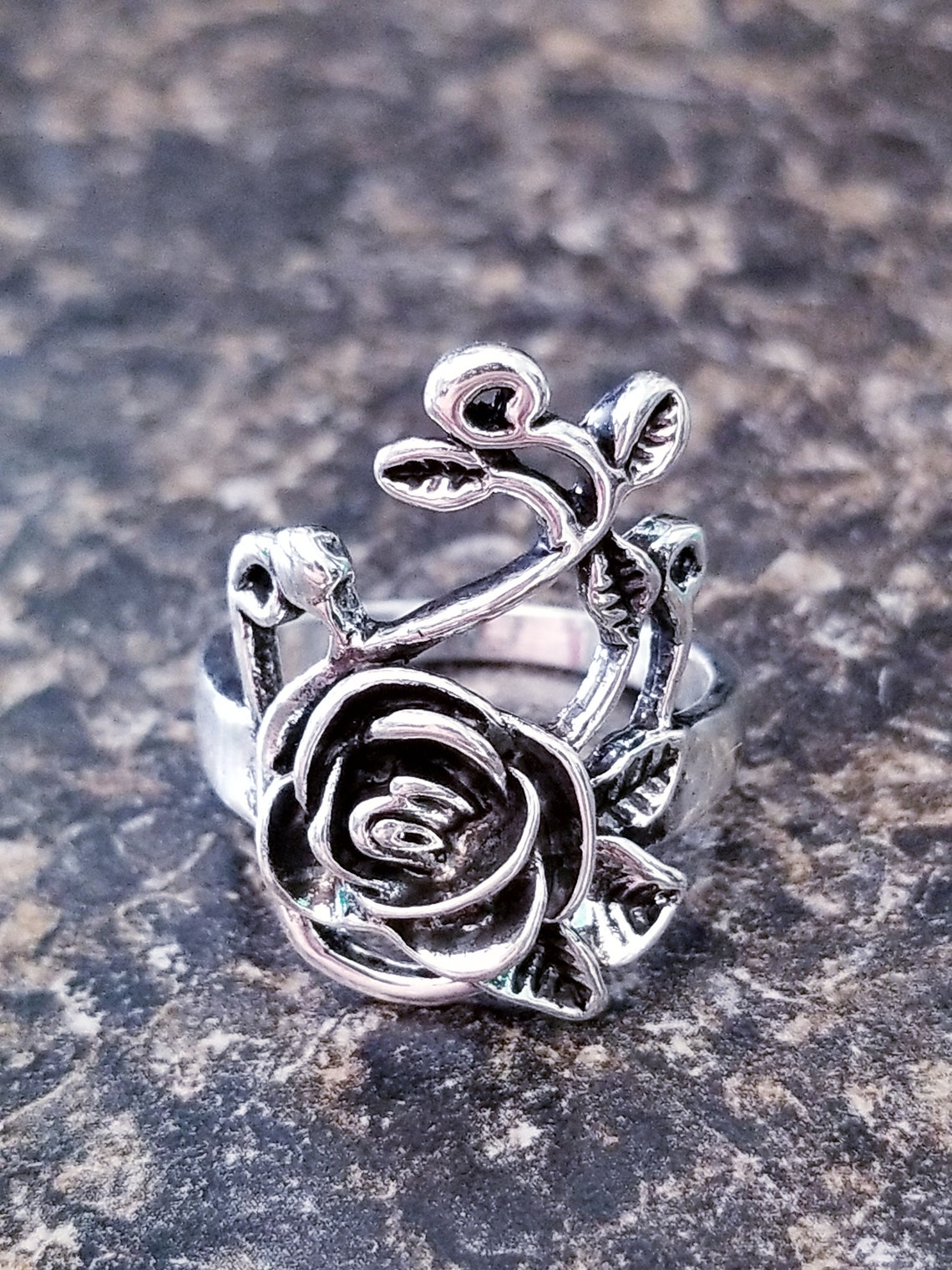 Sterling Silver Ring Rose Floral Ring Antiqued Rose Jewelry | Etsy