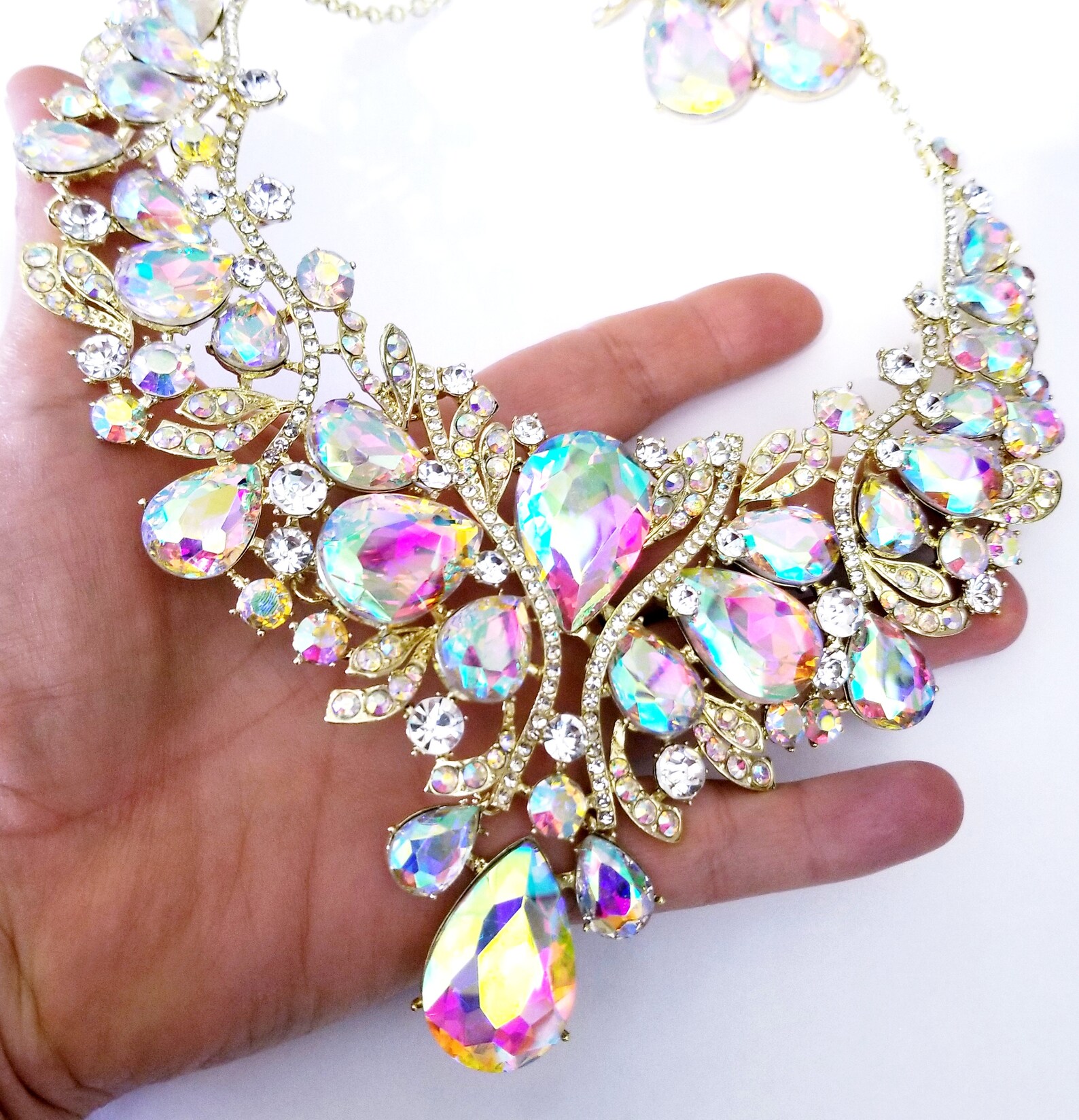 AB Statement Necklace Necklace Earring Set Large Crystal | Etsy